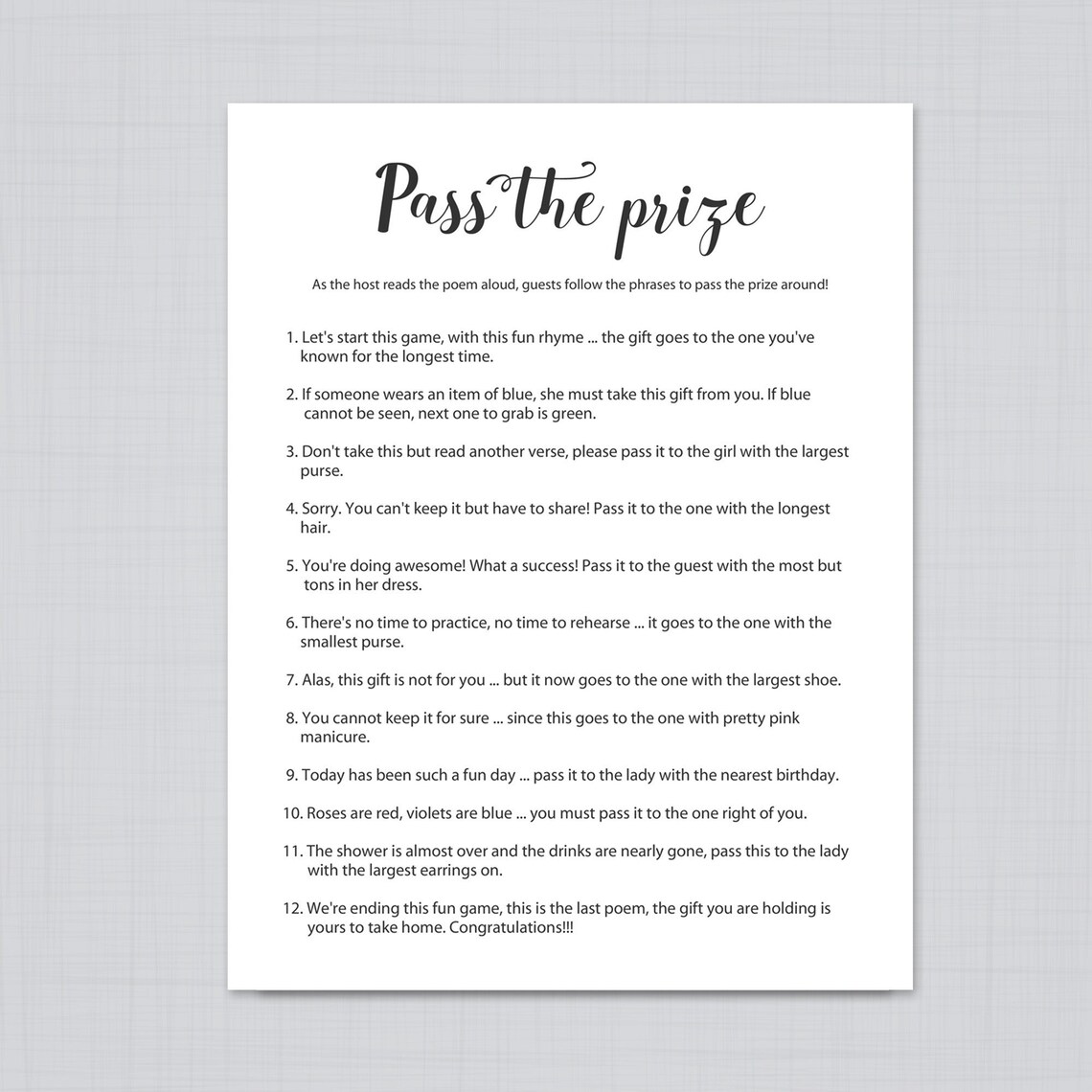 Pass the Prize, Gender Neutral Baby Shower, Minimalist Rhyme Game ...