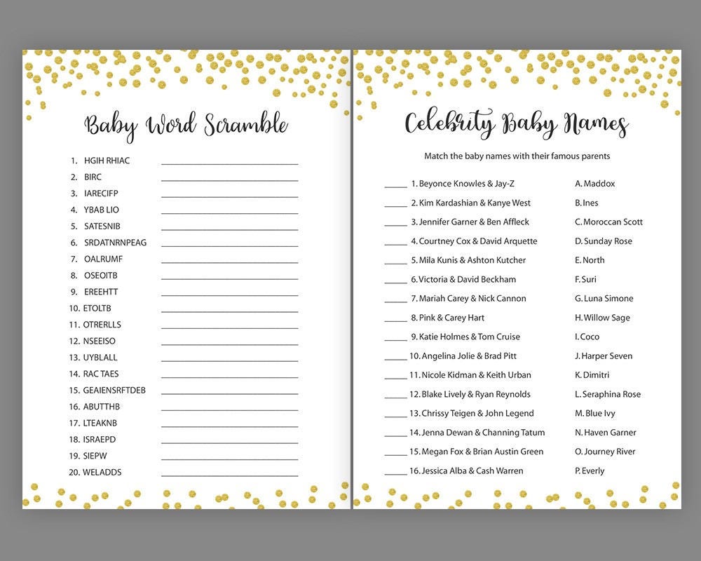 Gold Baby Shower Games Bundle Printable Baby Shower Package | Etsy UK