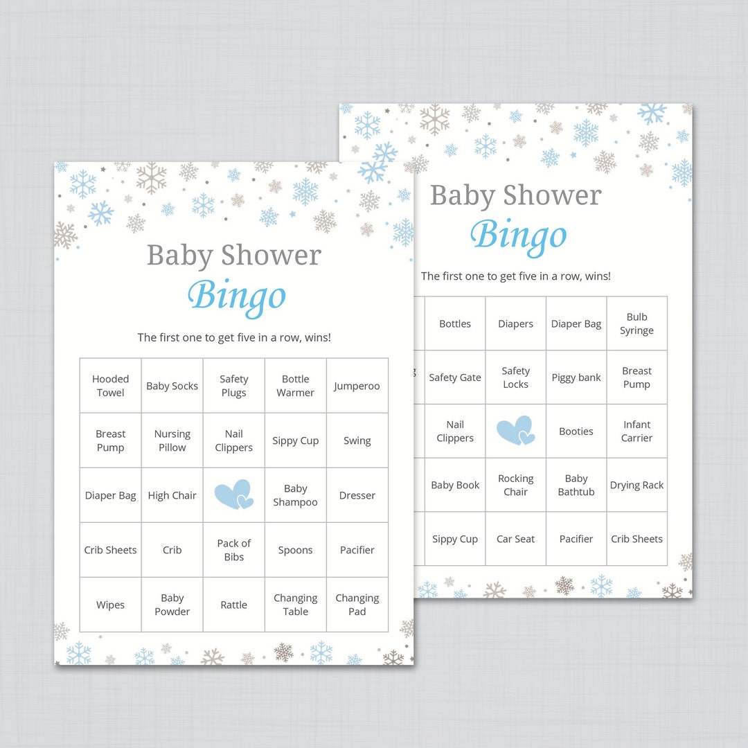 Winter Snowflakes Baby Shower Games, 60 Prefilled Baby Bingo Game Cards ...
