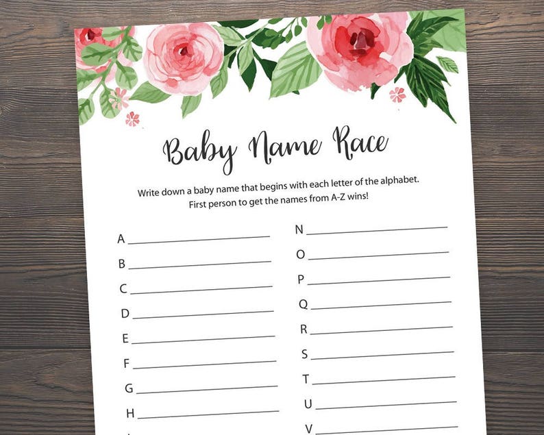 Baby Name Race Game Baby Shower Games Printable Baby Shower | Etsy
