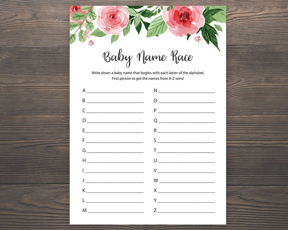 Baby Name Race Game Baby Shower Games Printable Baby Shower | Etsy