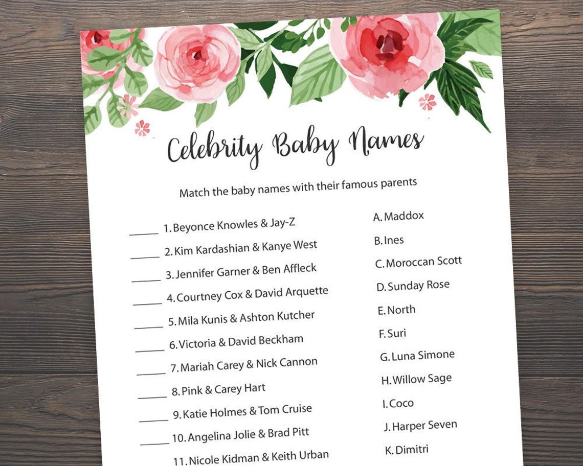 Baby Shower Games, Celebrity Baby Name Game, Celebrity Baby Shower Game ...