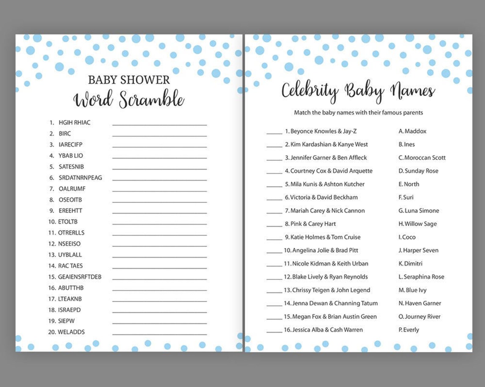 Blue Baby Shower Games Bundle 8 in 1 Printable Baby Shower - Etsy
