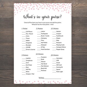 Blush Pink Baby Shower Games, What's in Your Purse, Printable Baby ...