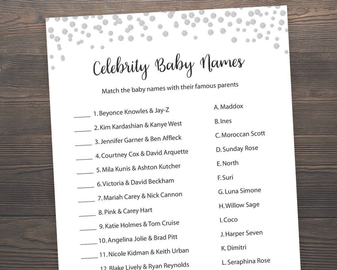 Silver Baby Shower Games Celebrity Baby Name Game Printable - Etsy
