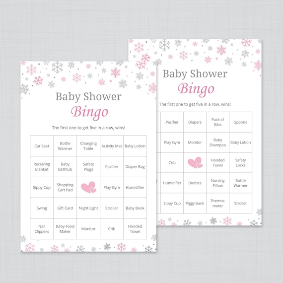 60 Prefilled Baby Bingo Game Cards Pink and Silver Snowflakes | Etsy