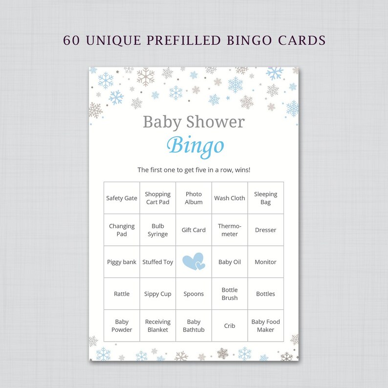 Winter Snowflakes Baby Shower Games 60 Prefilled Baby Bingo - Etsy