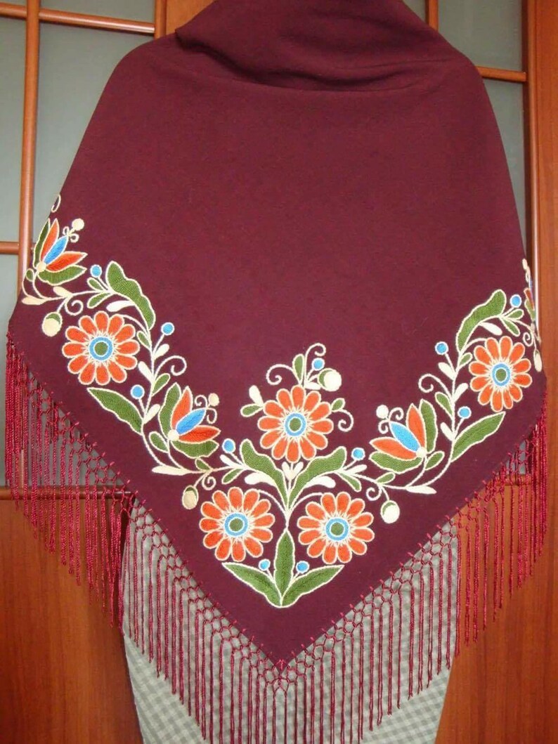 Designer Burgundy Wool Shawl With Colorful Hand Embroidered - Etsy