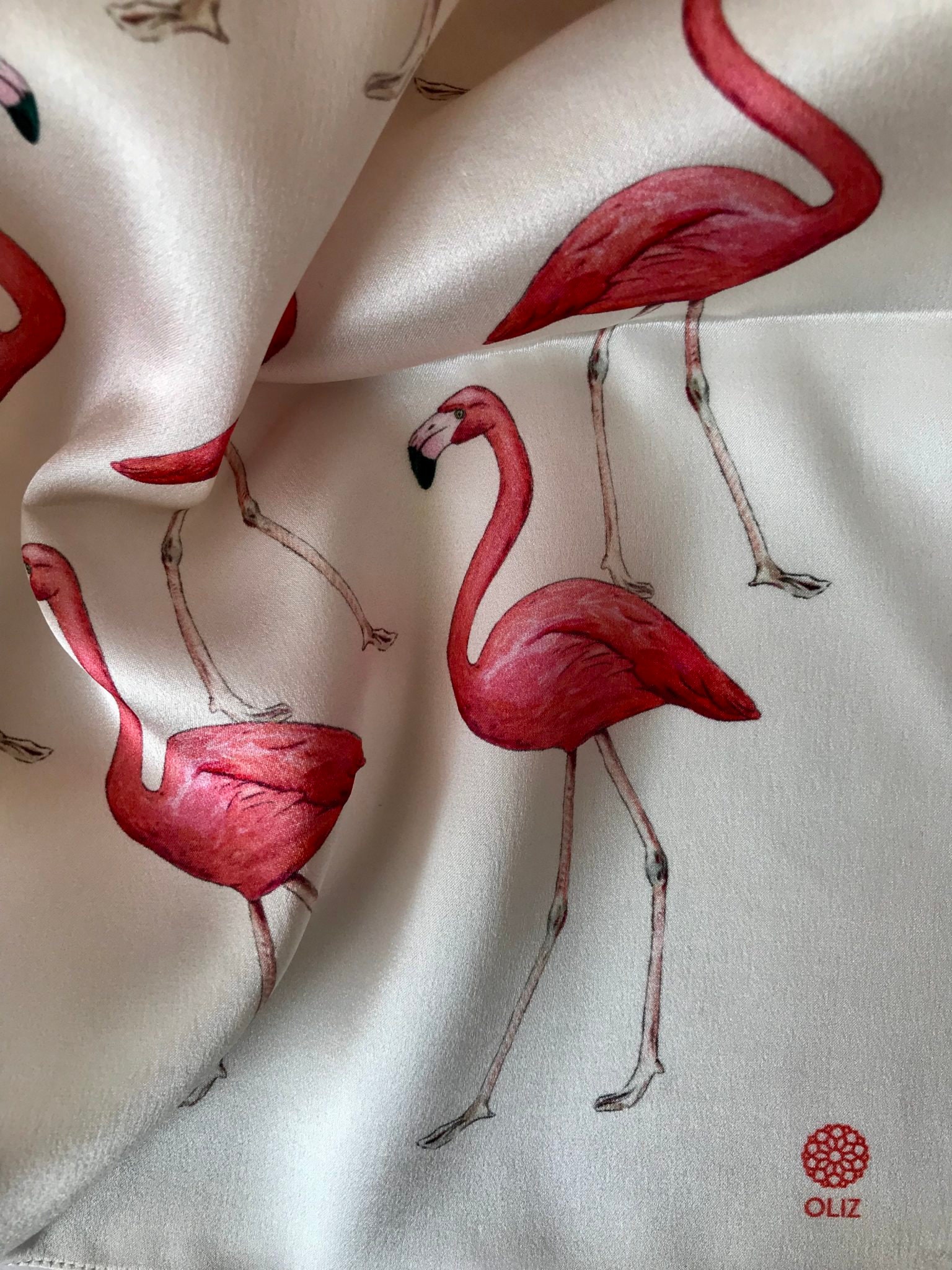 White Silk Scarf With Flamingo Print Light Summer Shawl Wrap - Etsy