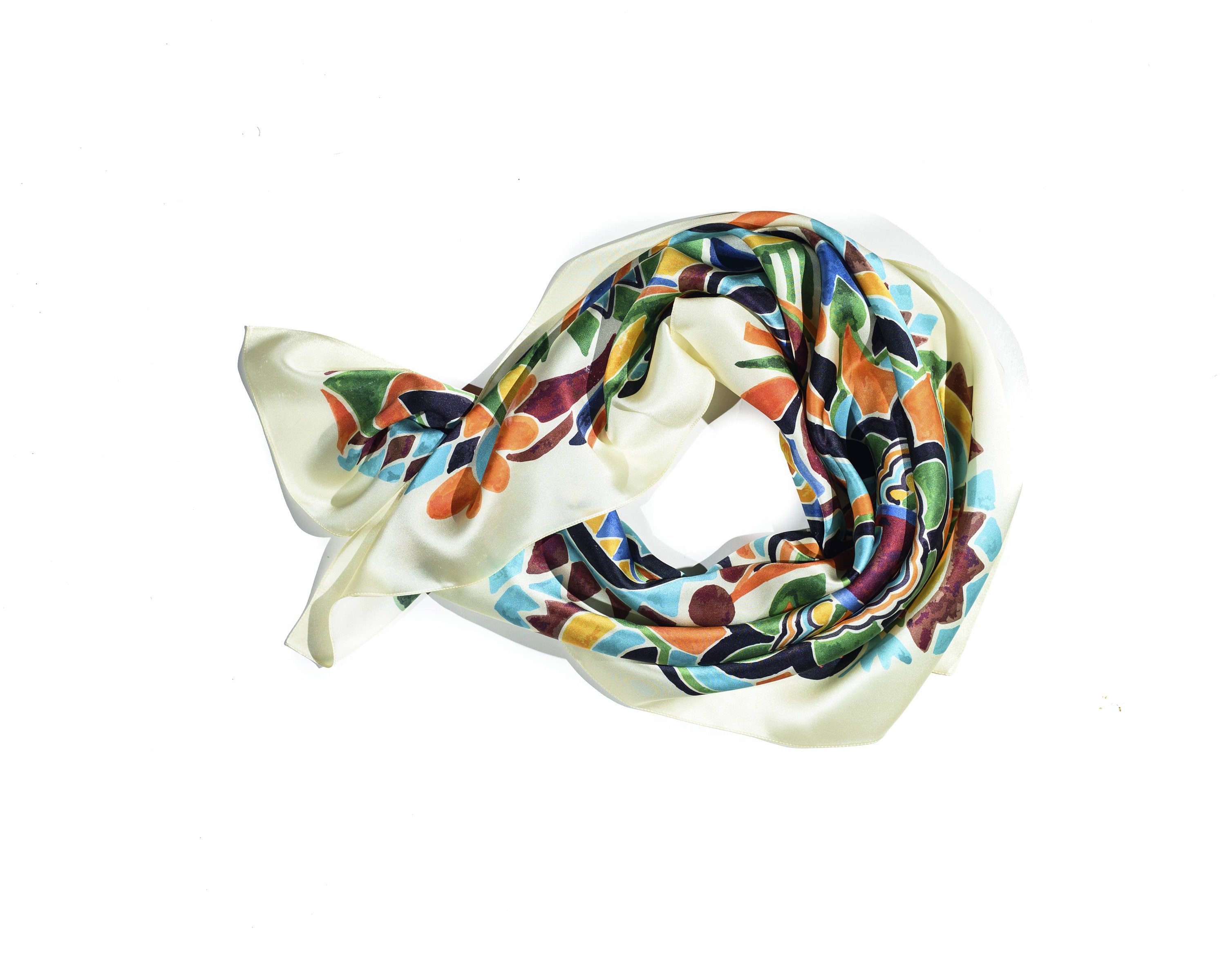 Large Silk Scarf With Abstract Painting Print, Soft Neck Kerchief ...