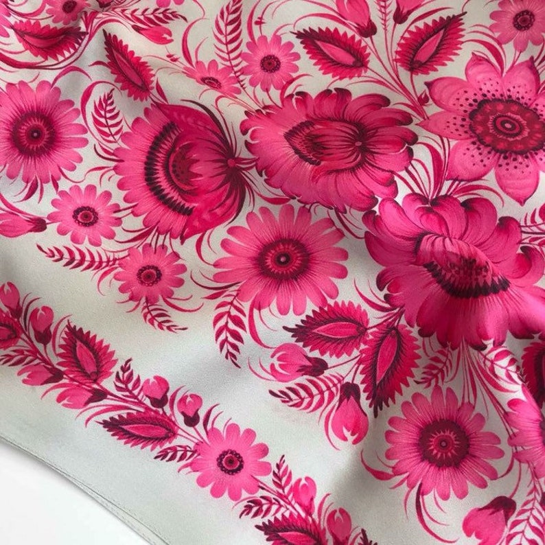 Pink Silk Scarf With Flower Pattern Floral Summer Fashion - Etsy