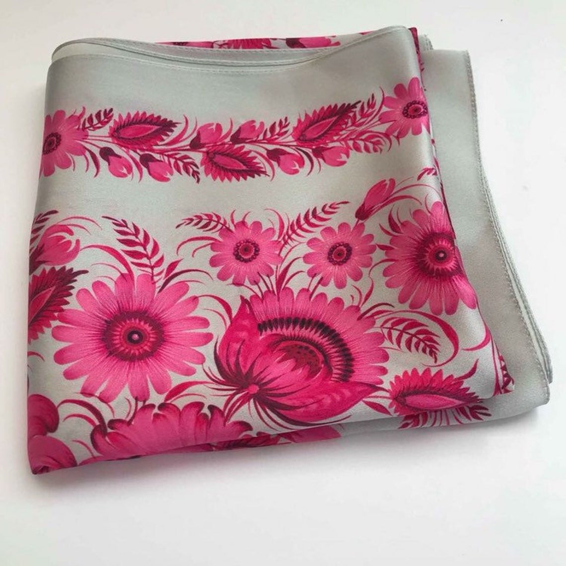 Pink Silk Scarf With Flower Pattern Floral Summer Fashion - Etsy