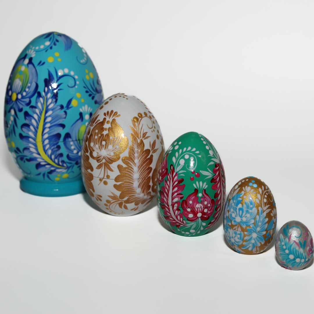 Handmade Wooden Easter Nesting Doll Egg, Hand Painted Petrykivka ...