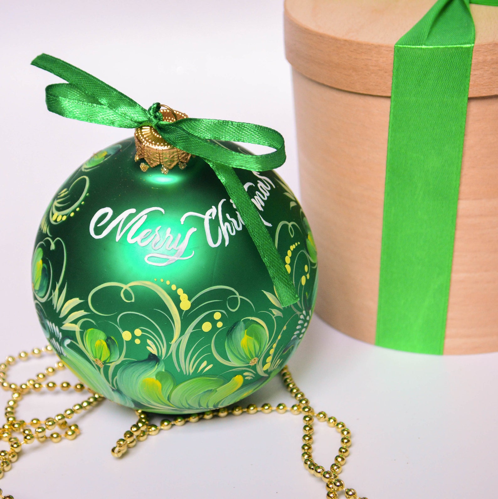 Custom Christmas Ornaments, Floral Glass Xmas Tree Decor, Hand Painted ...