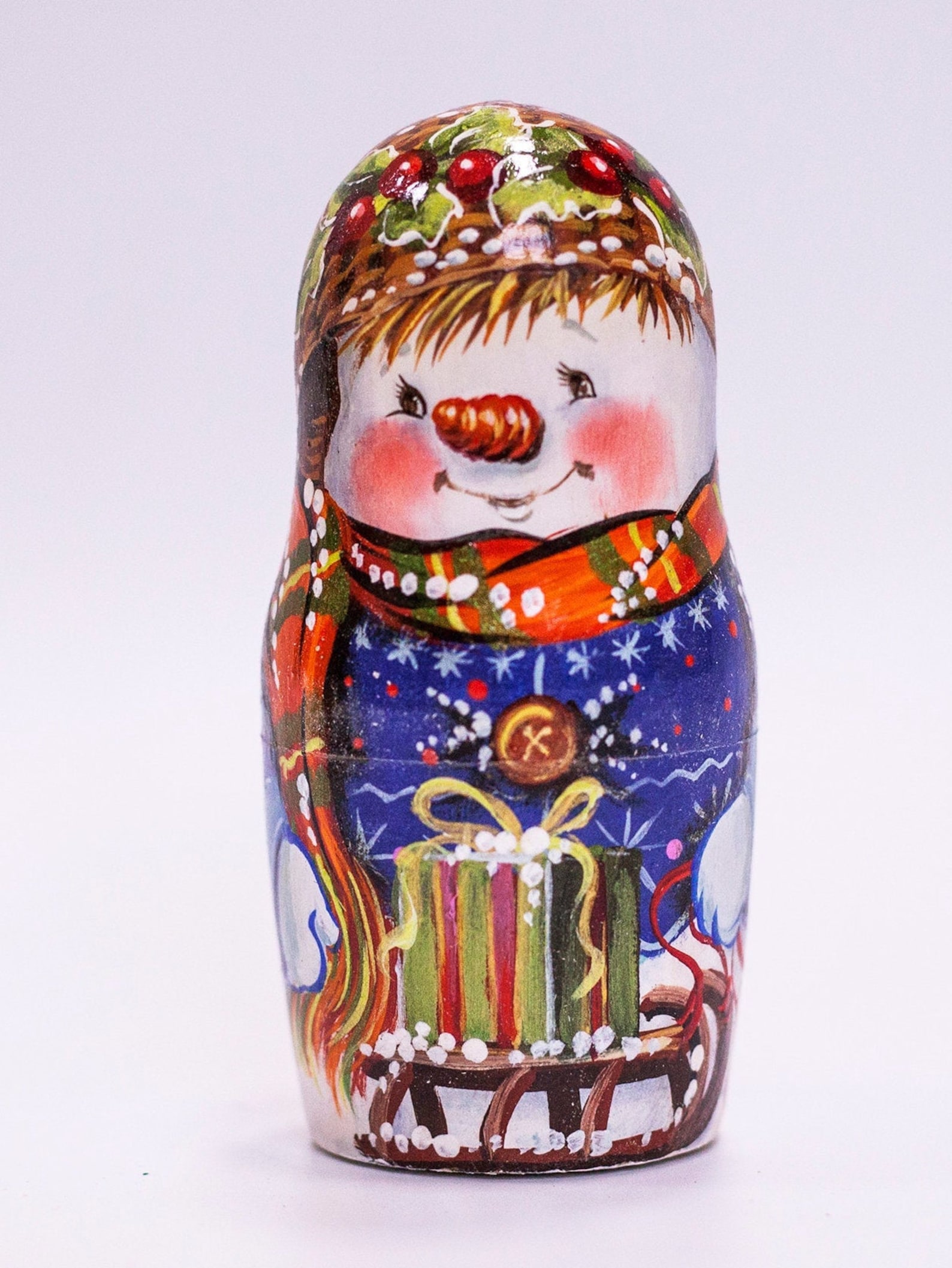 Wooden Snowman Nesting Dolls - Winter Wood Decor Hand Painted Ukrainian ...