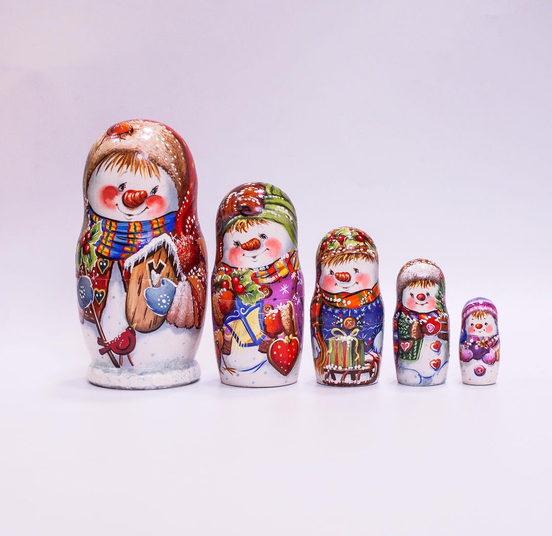 Wooden Snowman Nesting Dolls - Winter Wood Decor Hand Painted Ukrainian ...