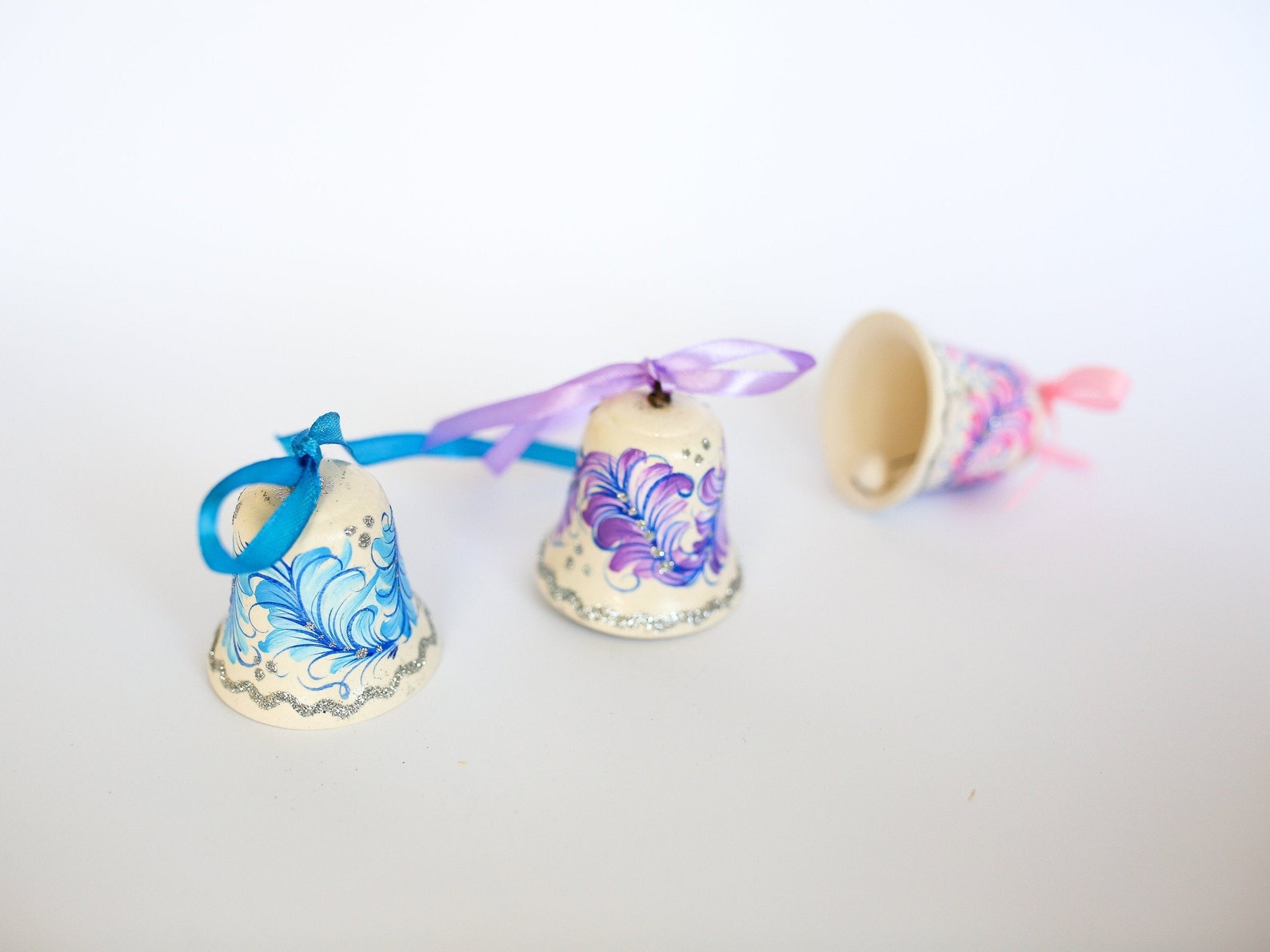 3 Ceramic Christmas Bells Ceramic Bell Bells with | Etsy