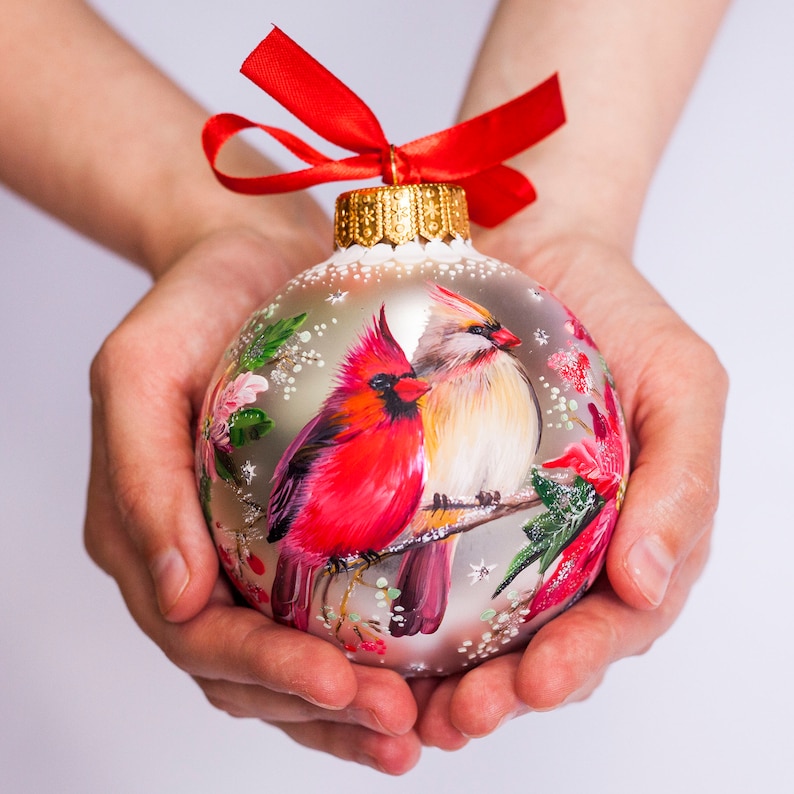 Couple of Red Cardinals Christmas Glass Ornament Custom Hand - Etsy
