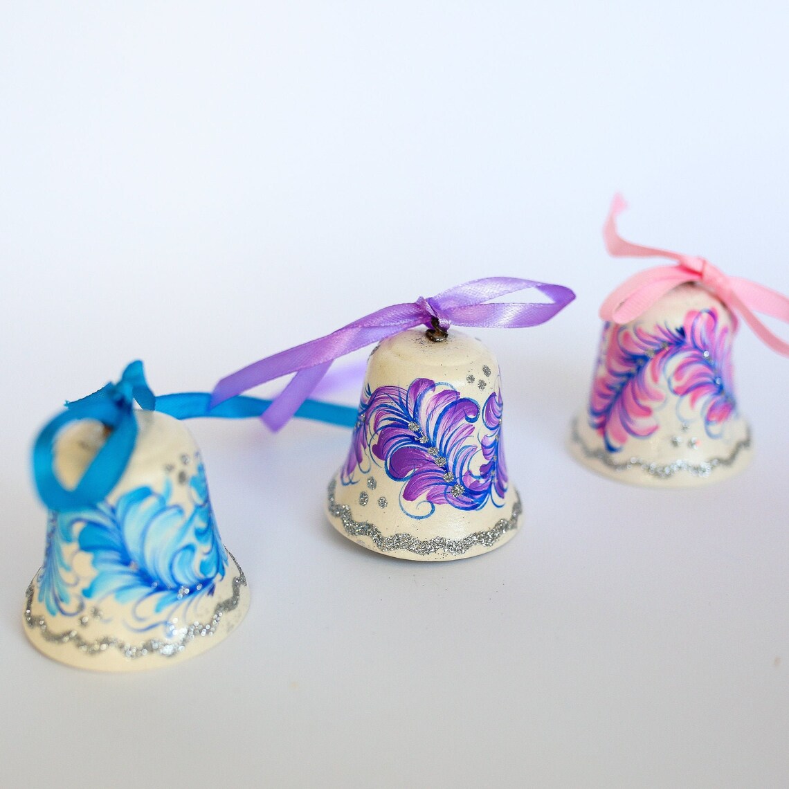 3 Ceramic Christmas Bells Ceramic Bell Bells with | Etsy