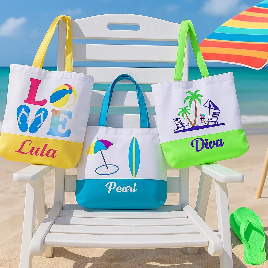 Custom Beach Bag Set of 3: Personalized Canvas Summer Totes - Etsy