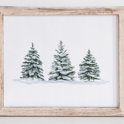 Snowy Evergreen Trees Print Winter Forest Printable Wall Art - Etsy