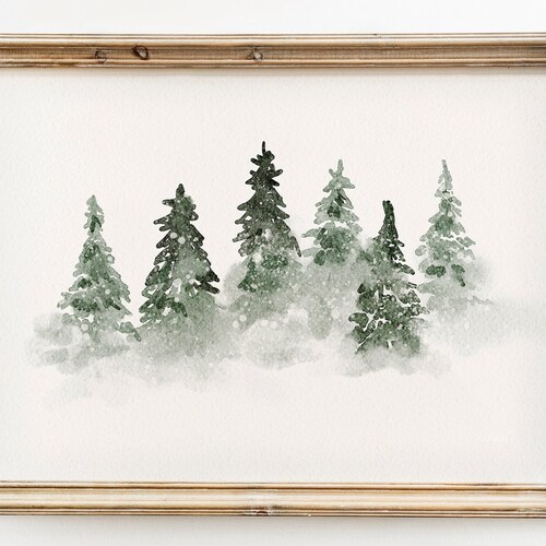 Snowy Evergreen Trees Print Winter Forest Printable Wall Art - Etsy