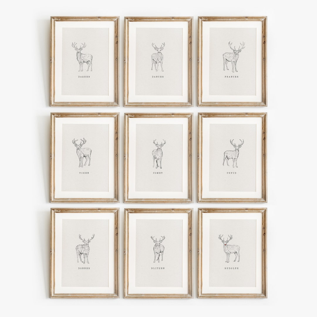 Set of 9 Reindeer Prints, Christmas Decor, Neutral Printable Gallery ...