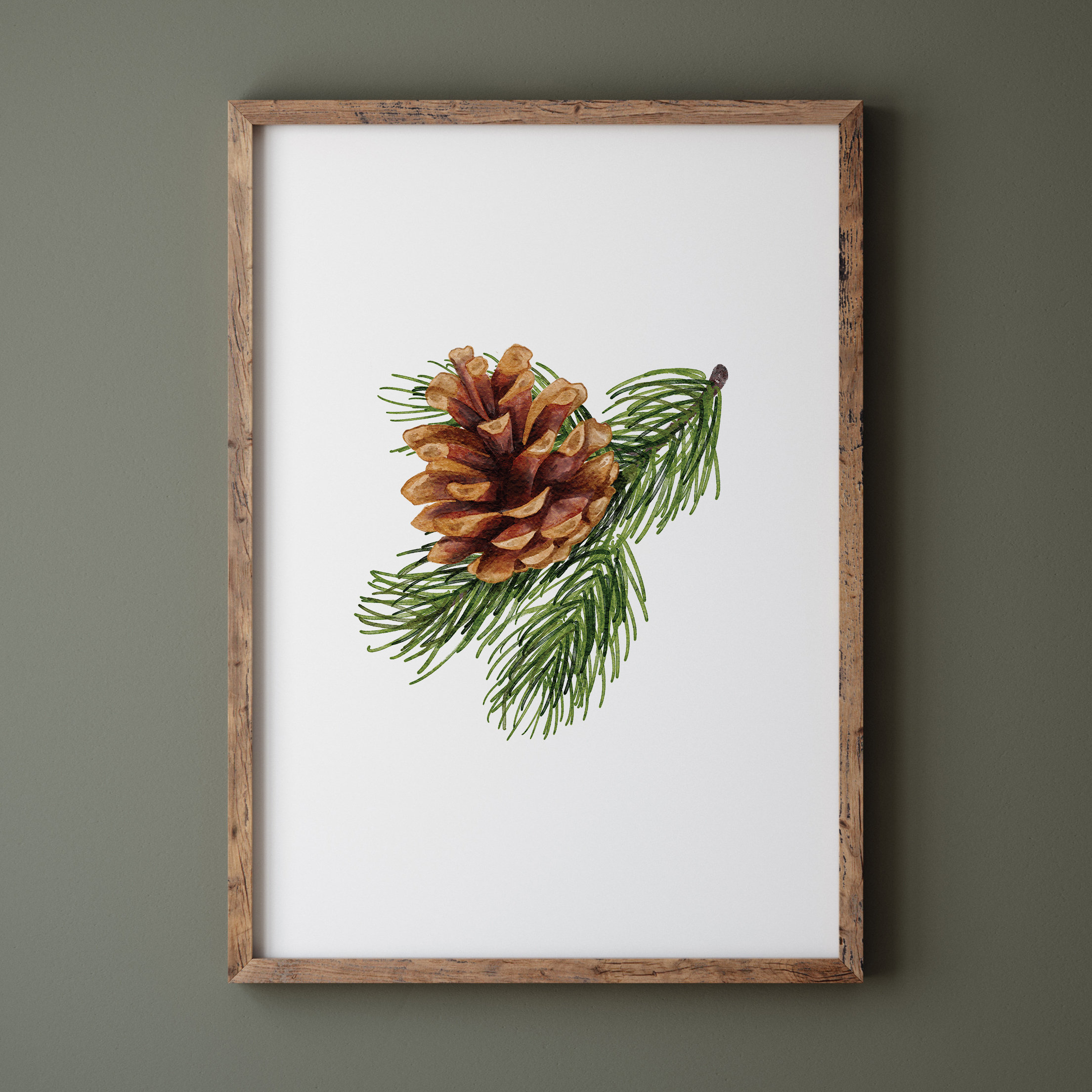 Evergreen Pine Tree Pinecone Print, Printable Wall Art, Natural ...