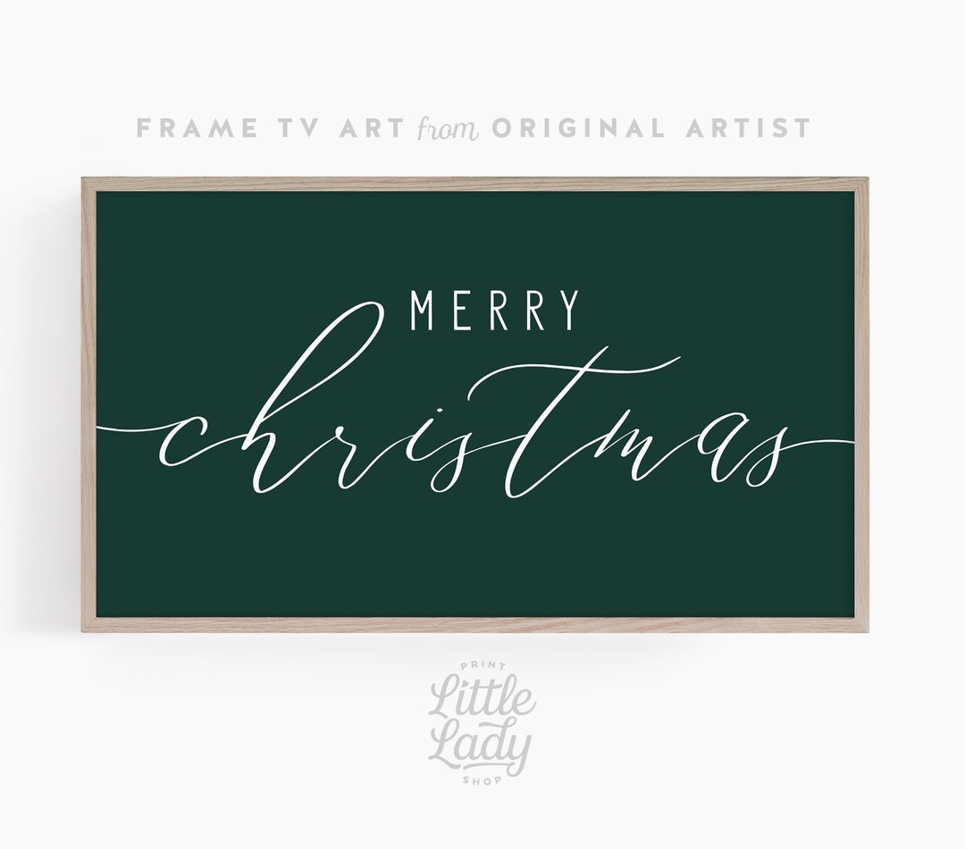 Merry Christmas Frame TV Art, Dark Green Christmas Frame TV Art ...