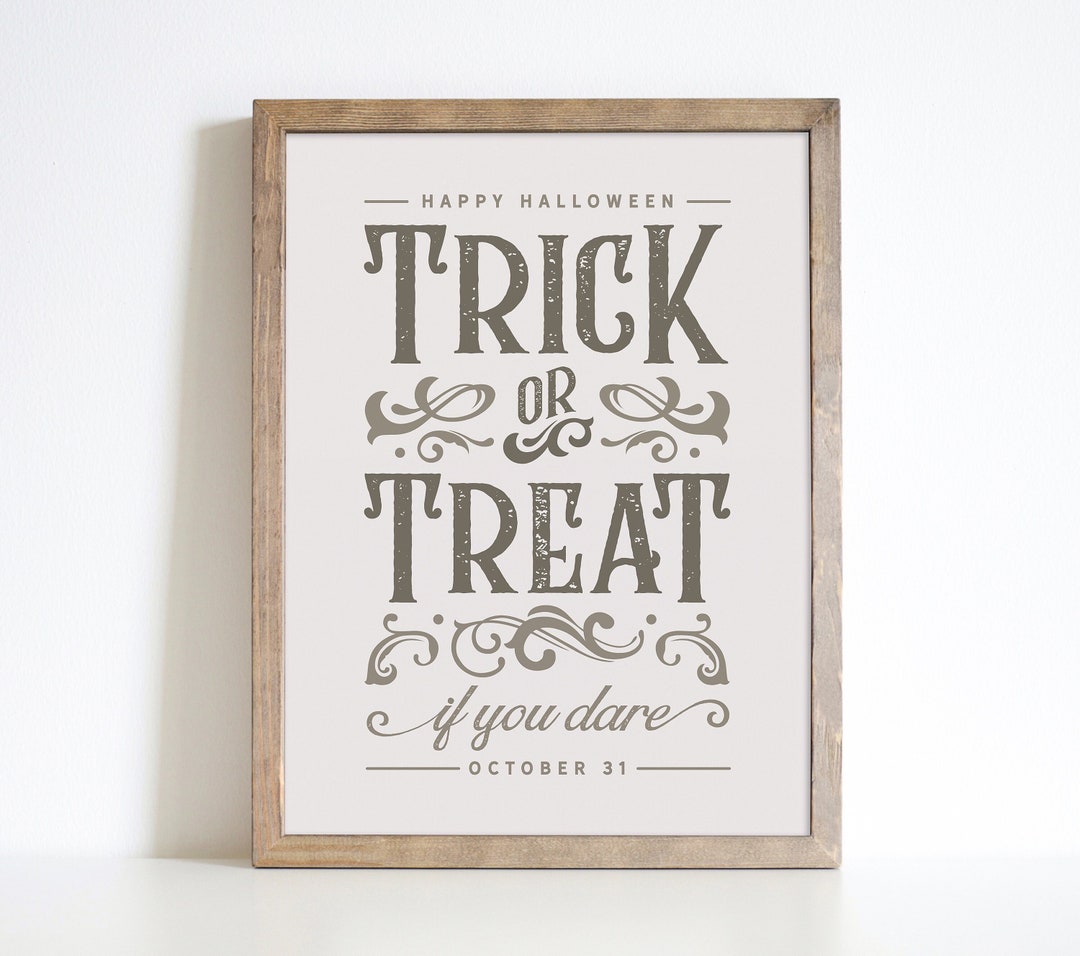 Trick or Treat Halloween Print, Printable Wall Art, Neutral Halloween ...