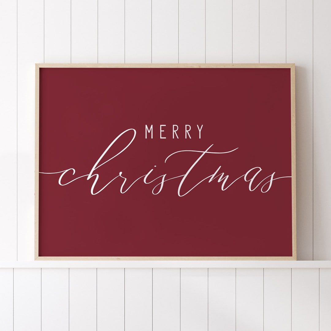 Dark Red Merry Christmas Print, Christmas Printable Wall Art, Large ...