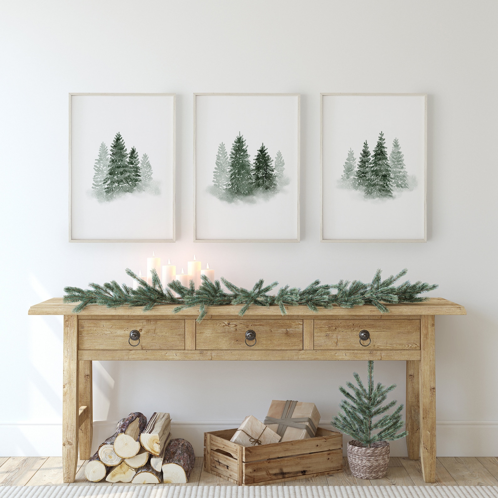Snowy Evergreen Trees Print, Winter Forest Printable Wall Art ...