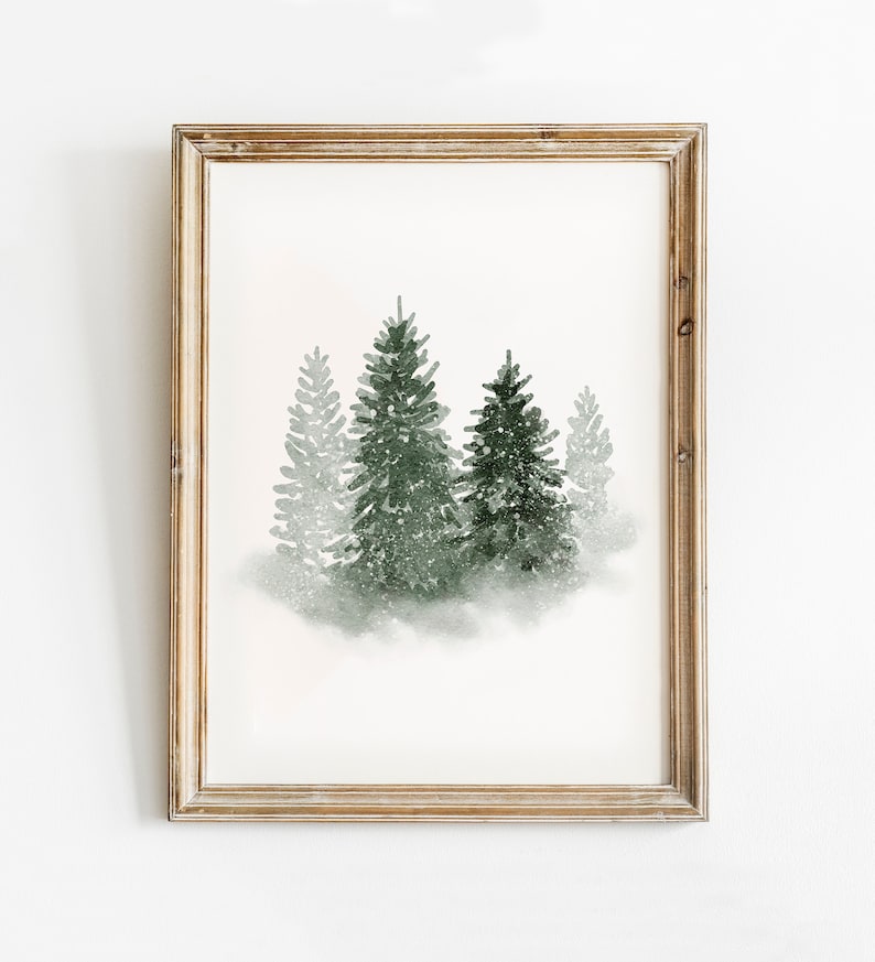 Christmas Tree Print Christmas Printable Art Snowy Winter - Etsy