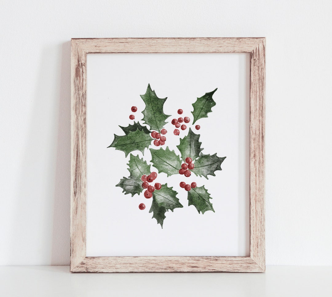 Holly Berry Leaves Christmas Print, Christmas Printable Wall Art ...