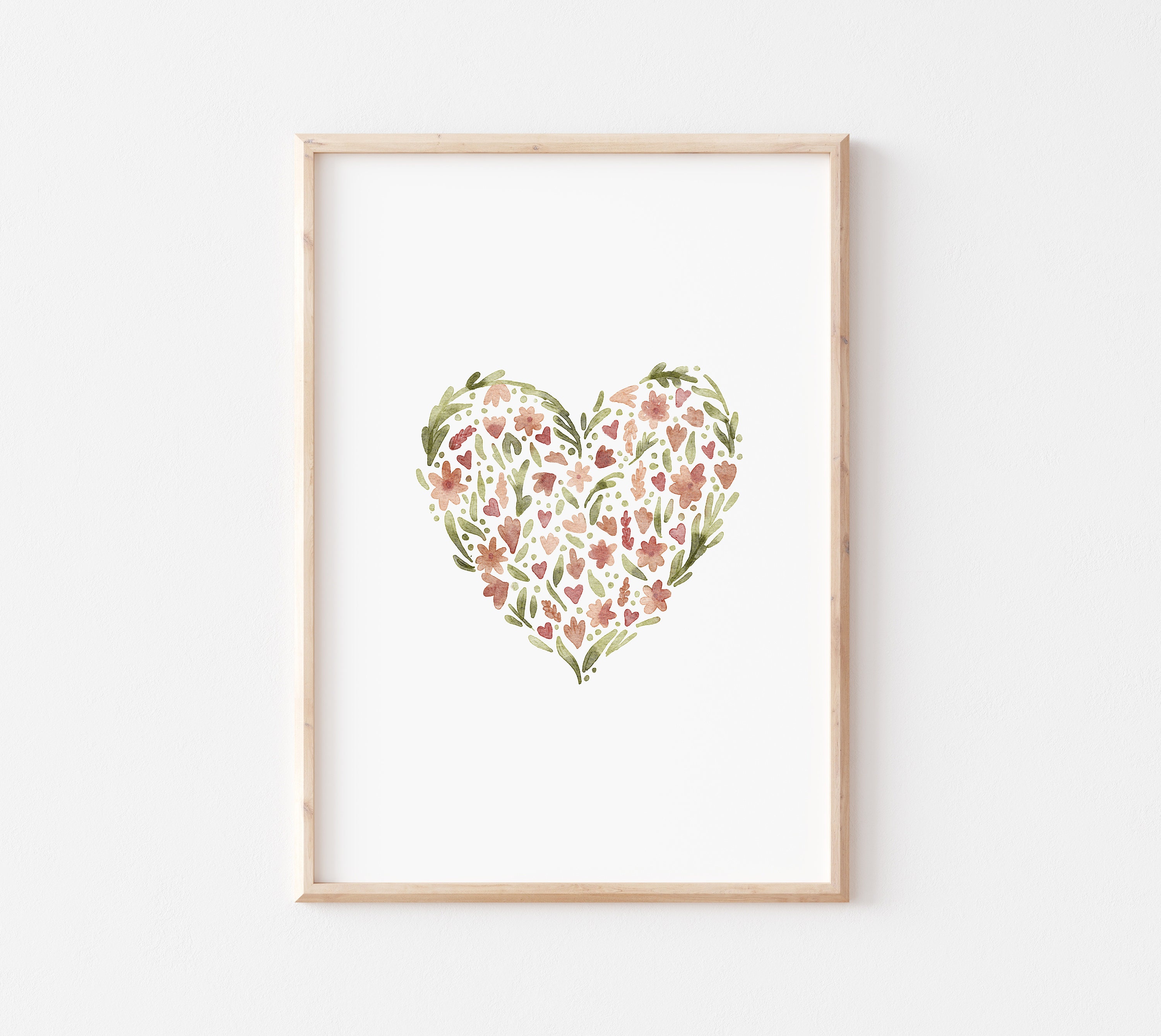 Flower Heart Print, Valentines Day Printable Wall Art, Floral ...