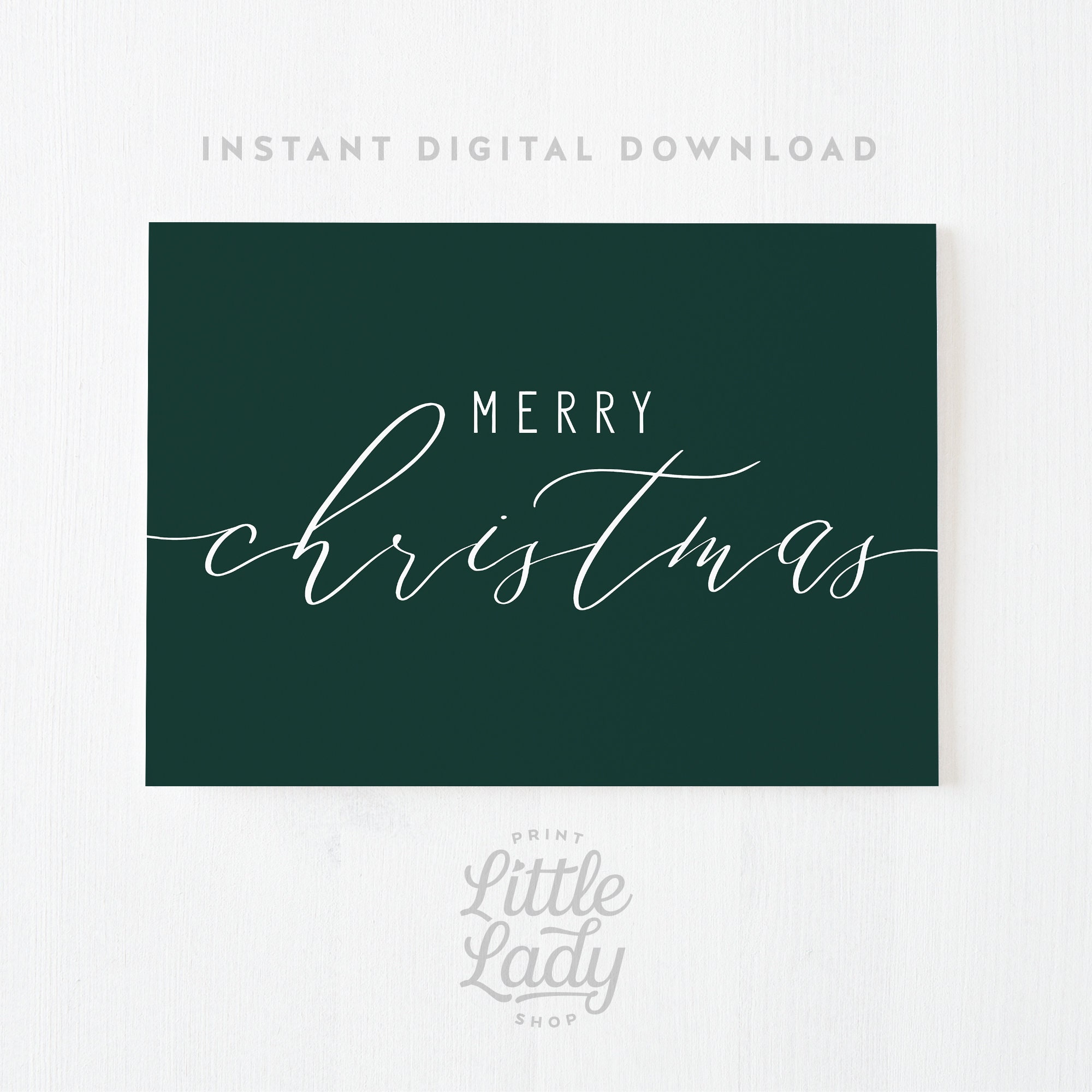Dark Green Merry Christmas Print, Christmas Printable Wall Art, Large ...