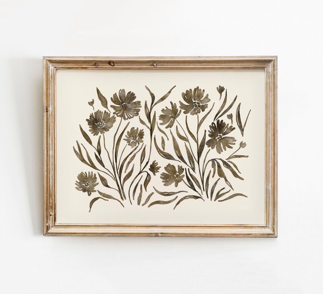 Neutral Flower Printable Wall Art, Spring Wildflower Botanical Print ...