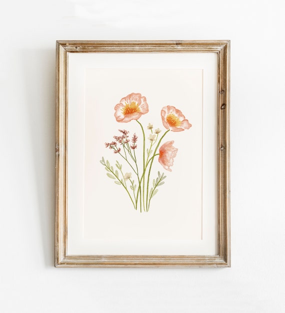 Flower Print Pink Poppy Wildflower Printable Wall Art | Etsy