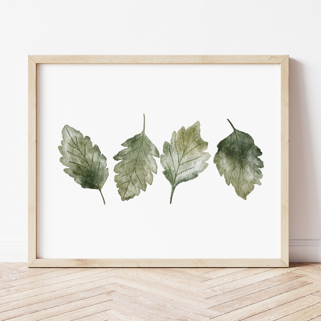 Green Leaves Print, Printable Art, Leaf Watercolour Painting, Woodland ...
