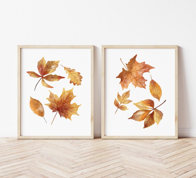 Watercolour Fall Print, Fall Printable Art, Copper Orange Fall Leaves ...
