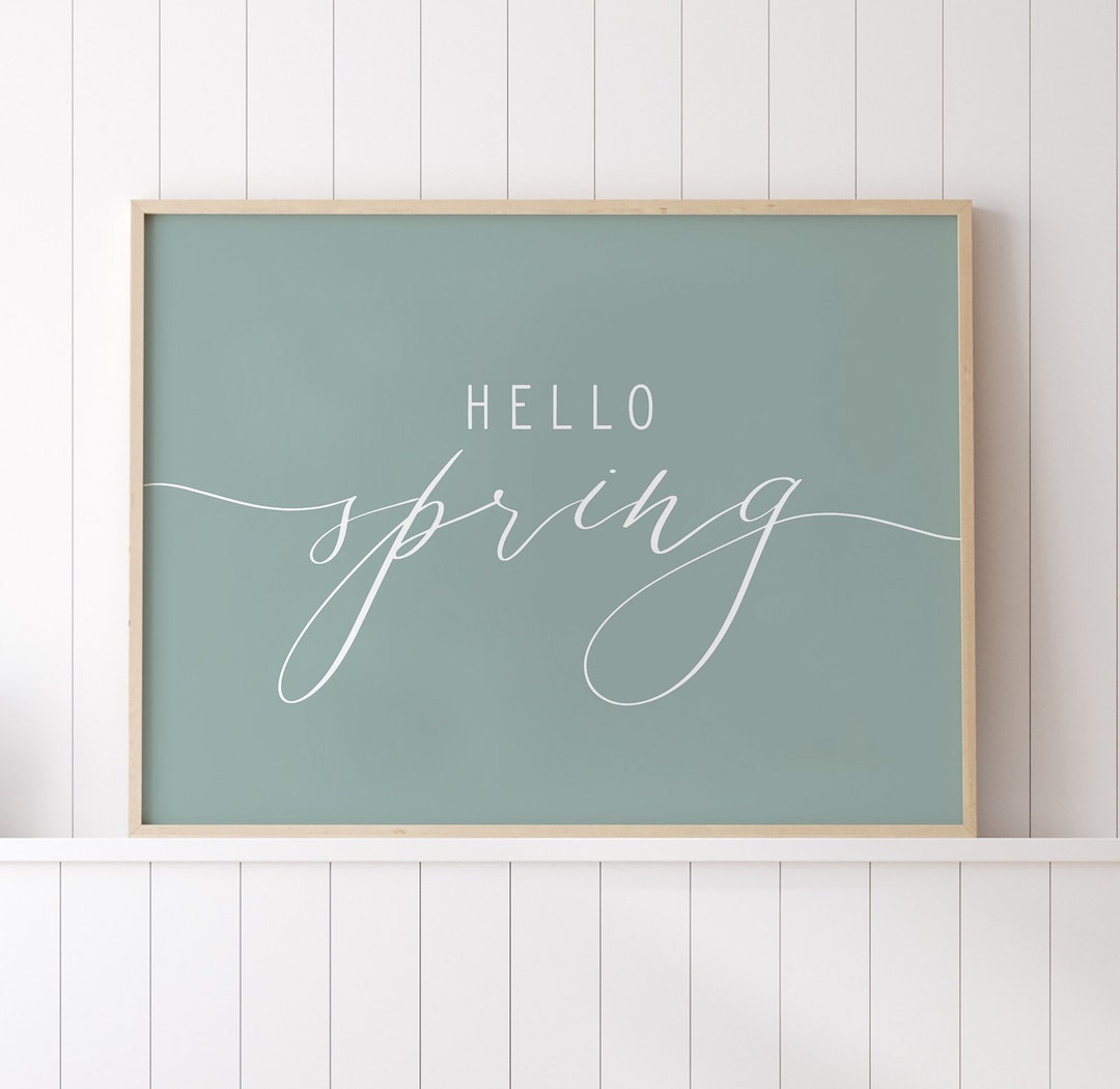 Hello Spring Print, Spring Printable Art, Spring Wall Art, Blue Spring ...