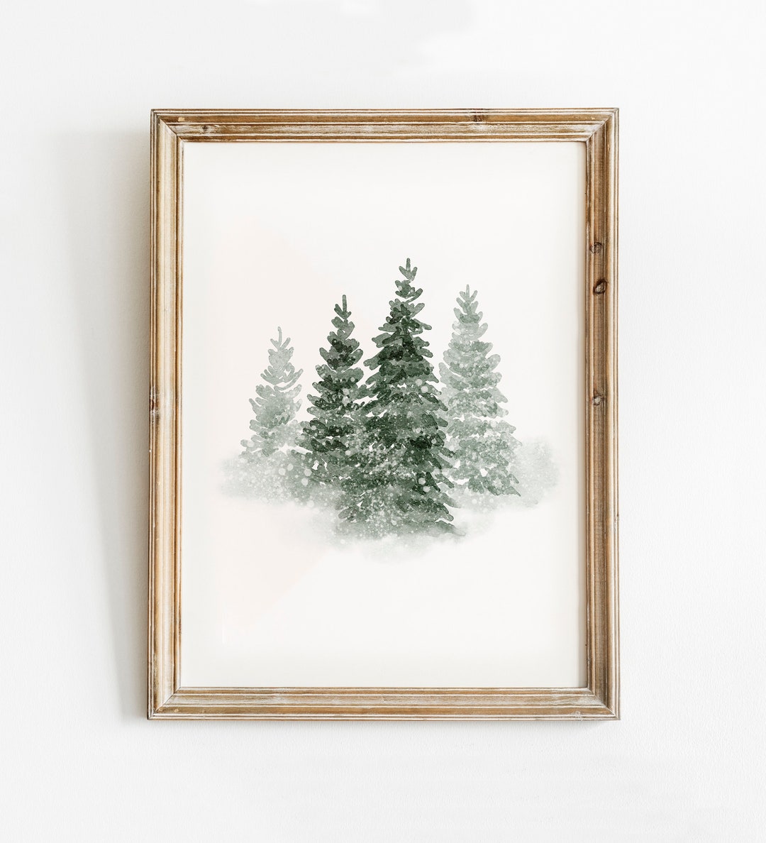 Snowy Evergreen Trees Print, Winter Forest Printable Wall Art ...