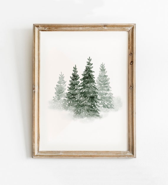 Snowy Evergreen Trees Print Winter Forest Printable Wall Art - Etsy