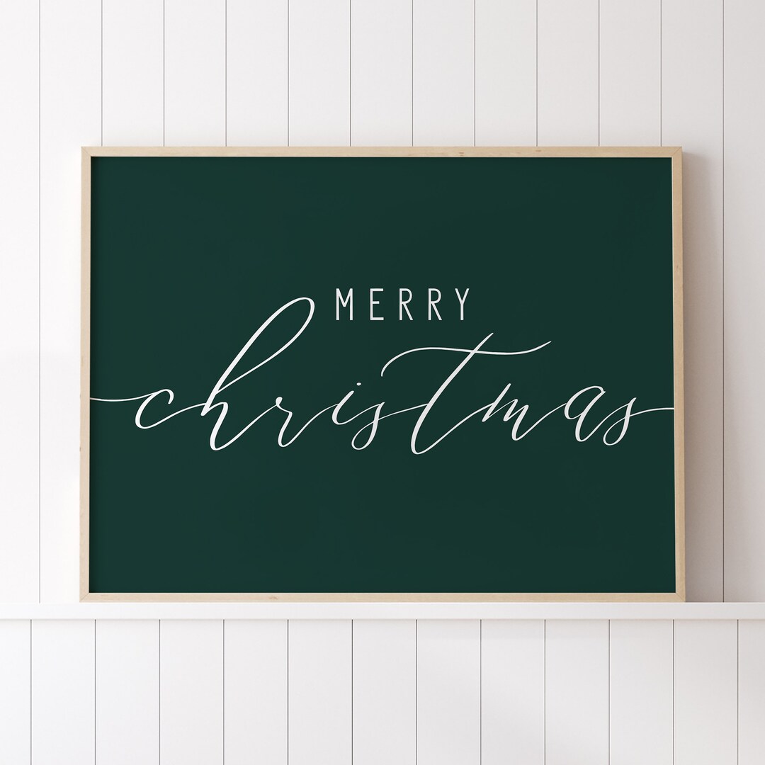 Dark Green Merry Christmas Print, Christmas Printable Wall Art, Large ...