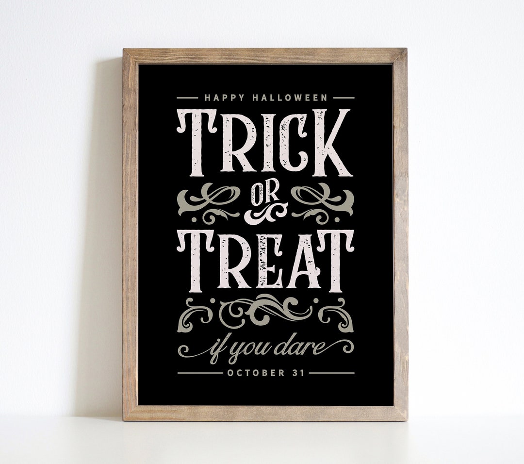 Trick or Treat Halloween Printable Wall Art, Halloween Decor, Vintage ...