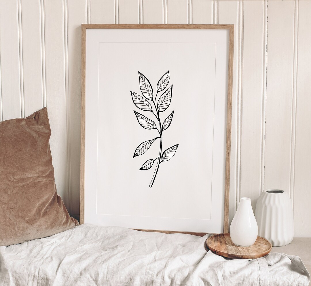 Minimalist Botanical Print, Minimal Wall Art, Ink Leaf Drawings, Plant ...