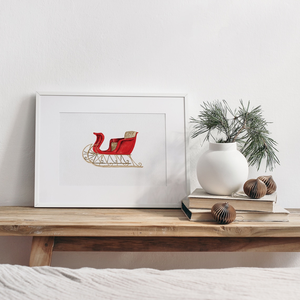 Vintage Red Santa's Sleigh Print, Christmas Printable Wall Art, Red ...