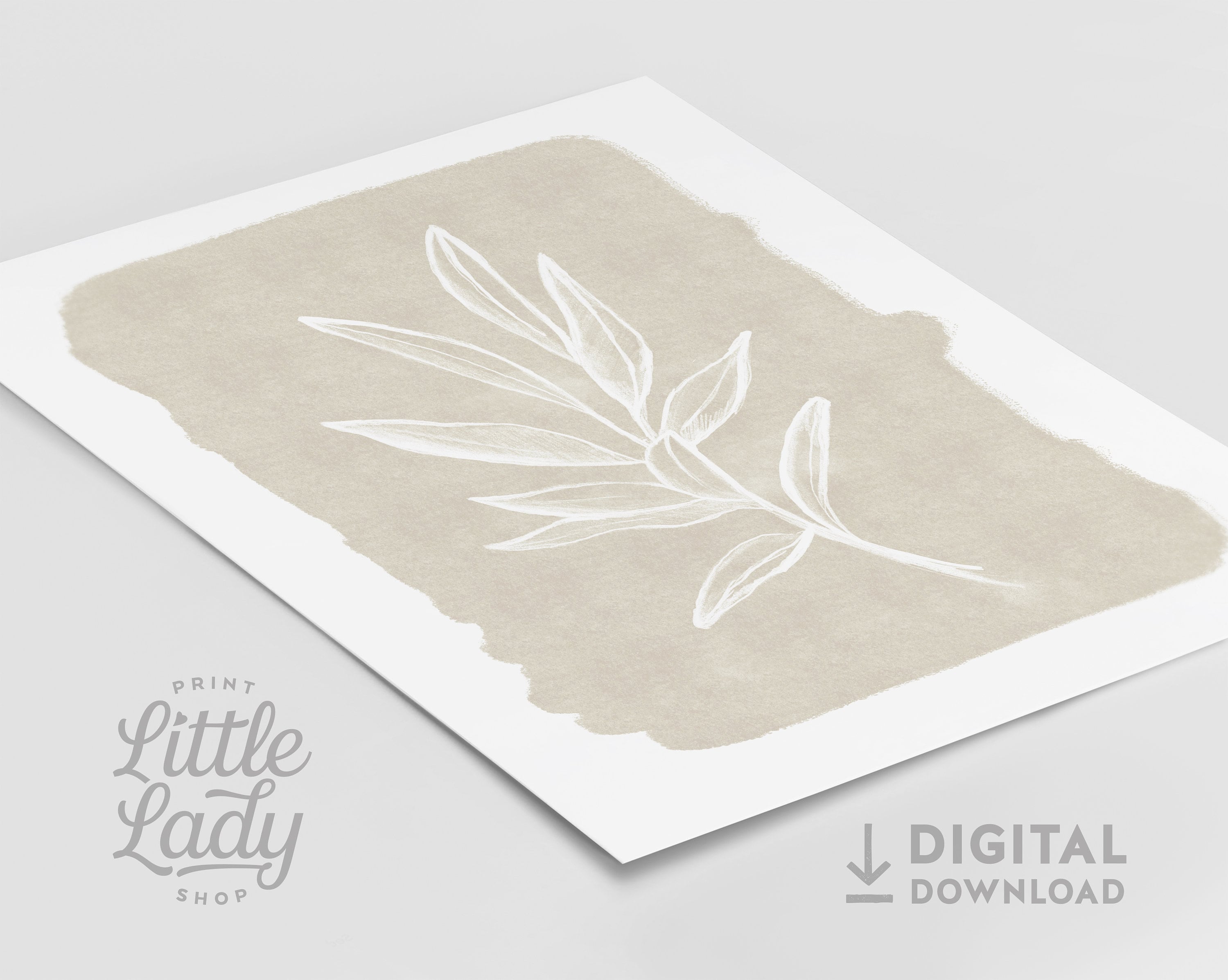 Leaf Print, Olive Branch Print, Printable Art, Beige Print, Watercolor ...