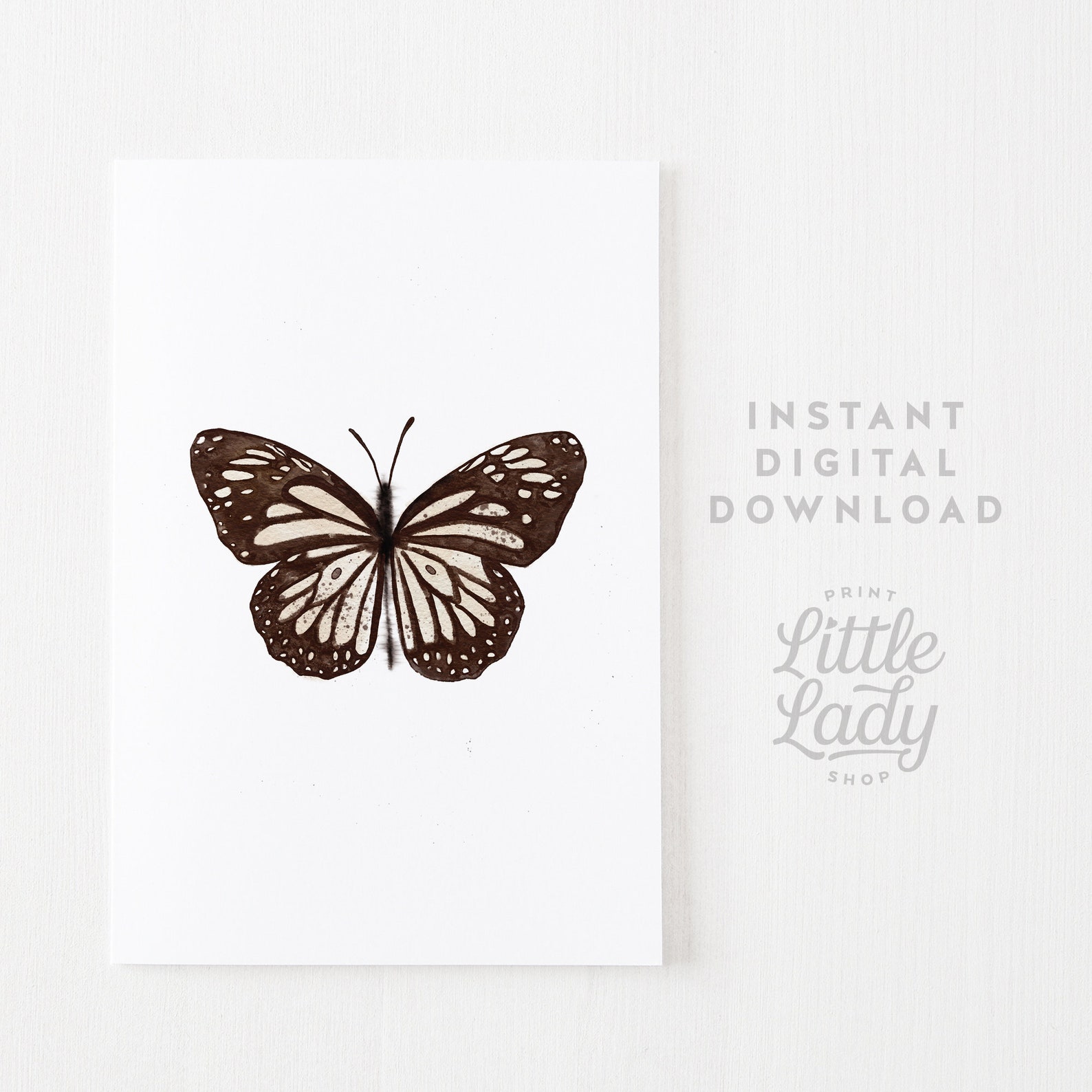 Brown Butterfly Printable Art Neutral Watercolor Butterfly - Etsy