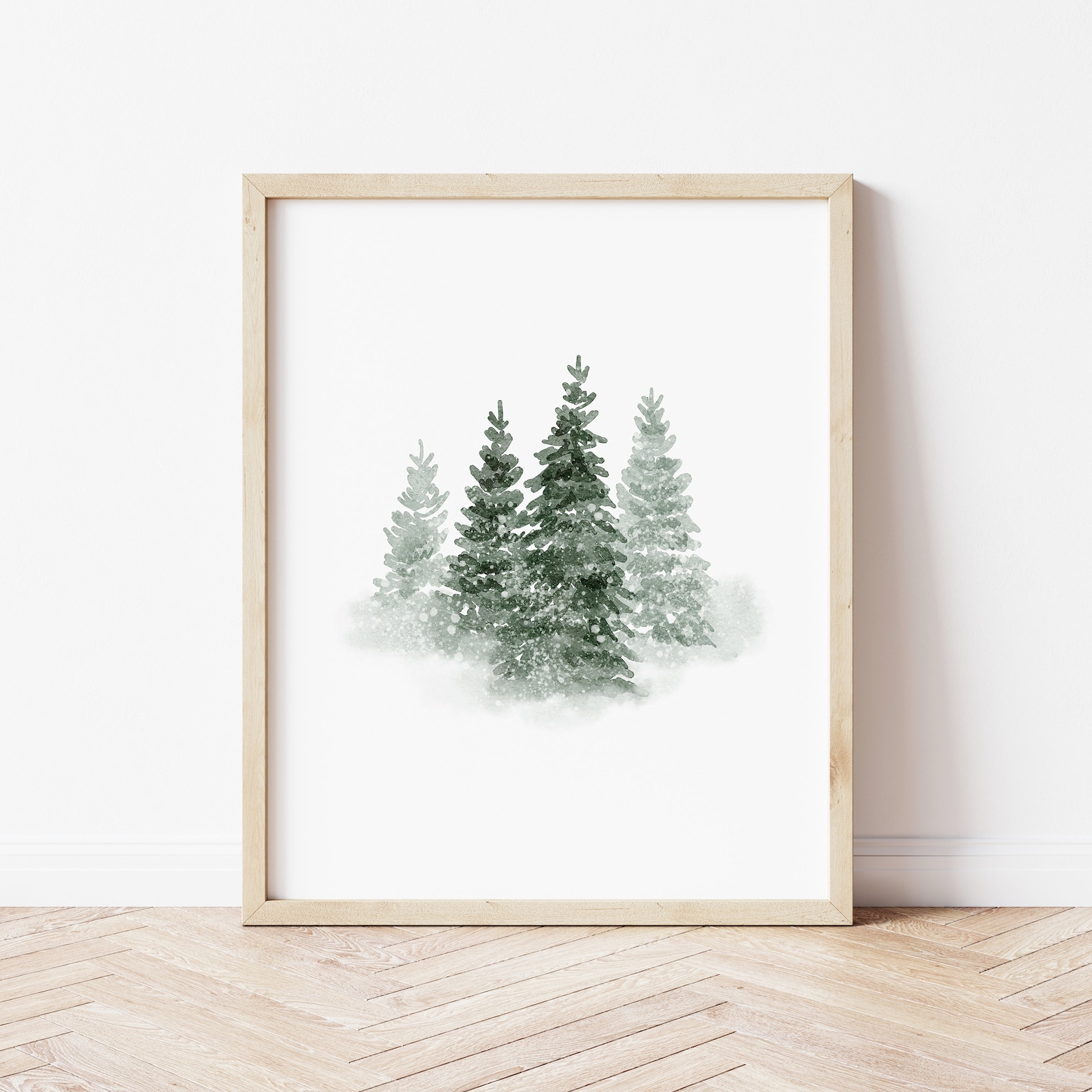 Snowy Evergreen Trees Print, Winter Forest Printable Wall Art ...